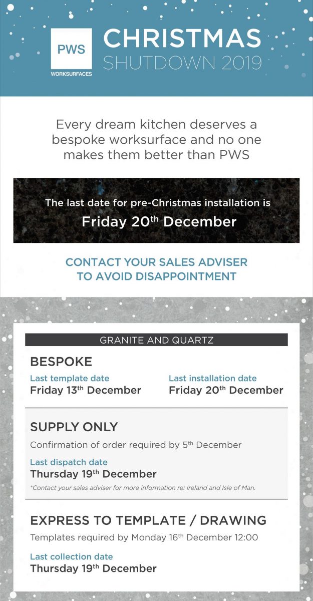 PWS Worksurfaces Christmas Shutdown 2019 – PWS